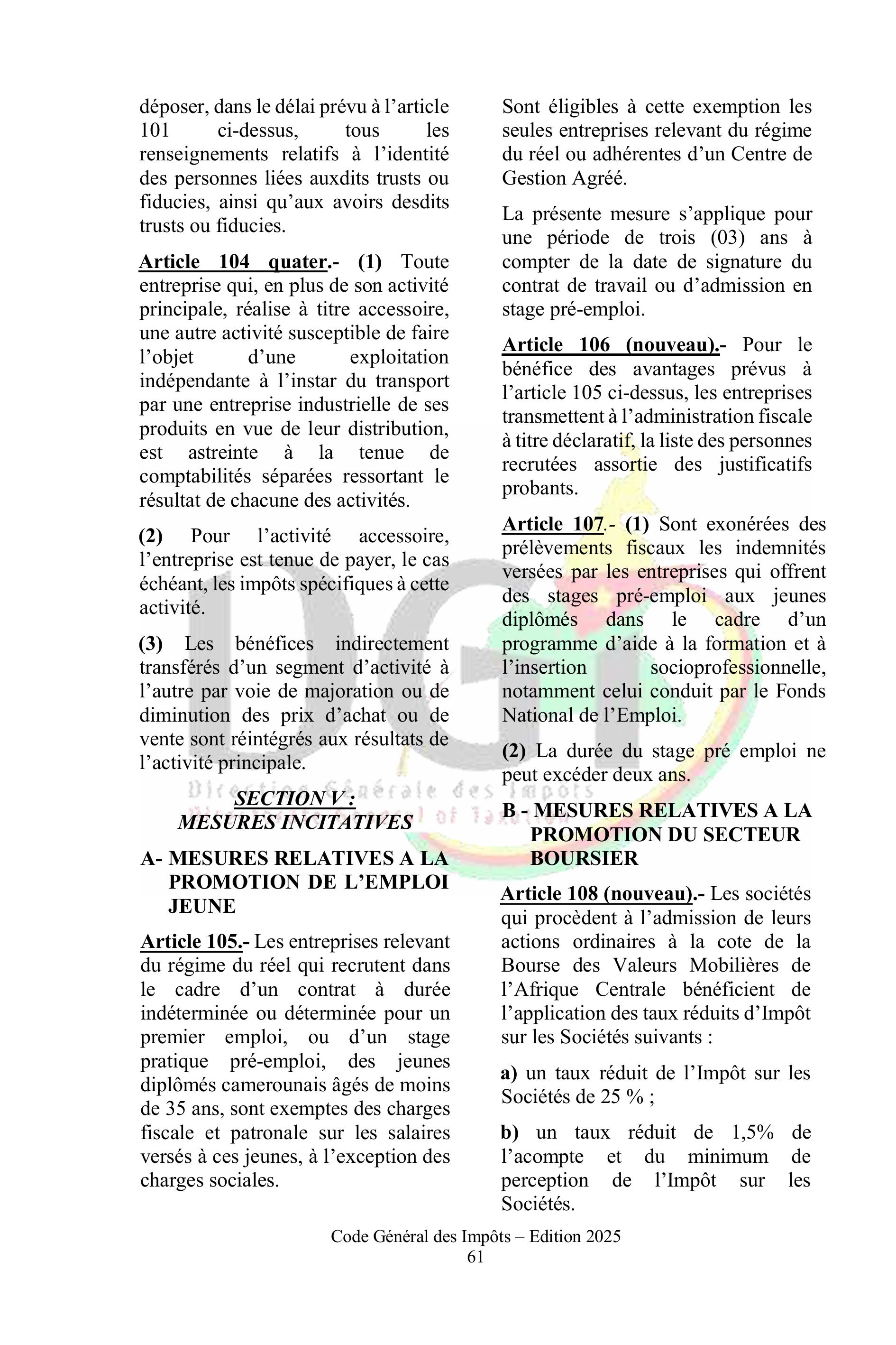CODE GENERAL DES IMPOTS Mis à jour au 1er janvier 2025 | Direction Générale des Impôts (DGI)
